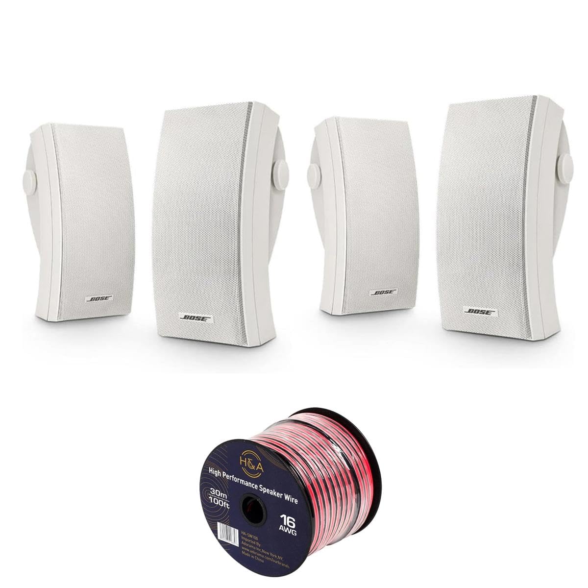 2 Pack 251 Outdoor Environmental Speakers (Pair), Black with H&A 16 AWG Speaker Wire 100'