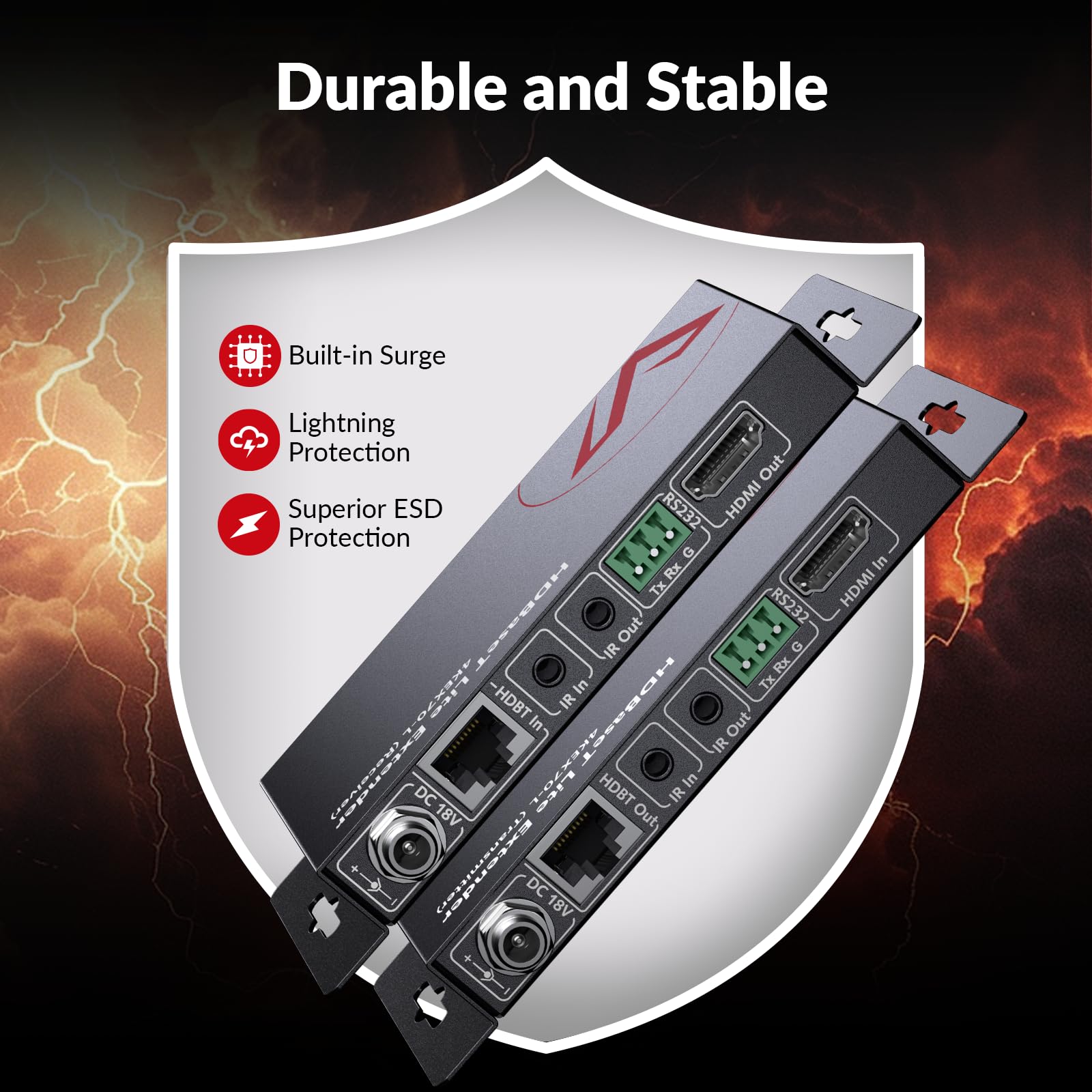 AV Access HDBaseT HDMI Extender Over Single Cat5e/6/6a/7 Ethernet Cable 4K@60Hz 130ft, 1080P@60Hz 230ft, Supports CEC, Bi-Directional PoE, IR and RS232 Pass Through, EDID, HDCP 2.2 (4KEX70-L)