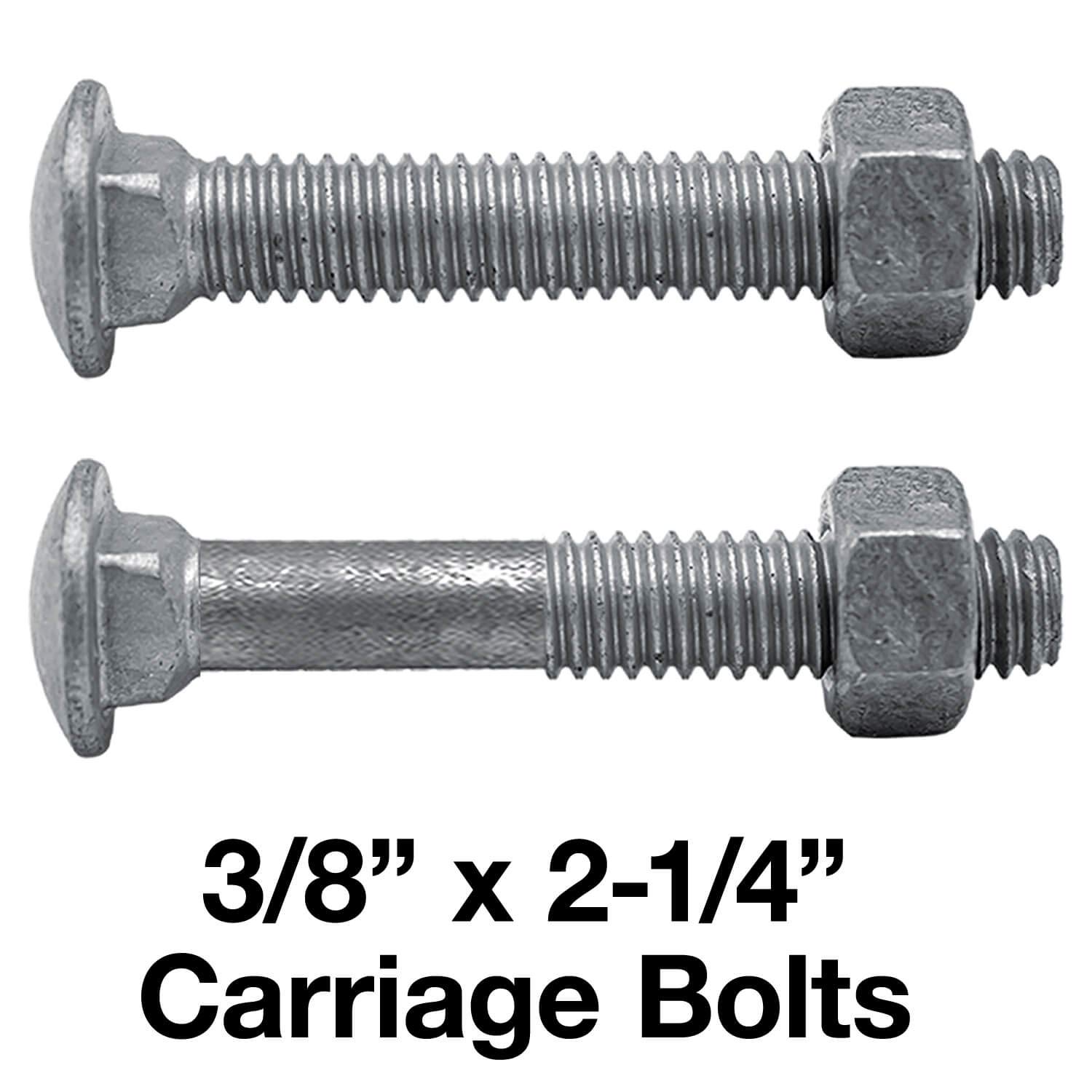 Carriage Bolts 3/8-16 x 2-1/4": w/Nuts Galvanized Bulk Carriage Bolt ~ Coarse Thread (2 1/4 inches Long) (100 Pieces) - Chain Link Fence Carriage Bolt w/Nuts