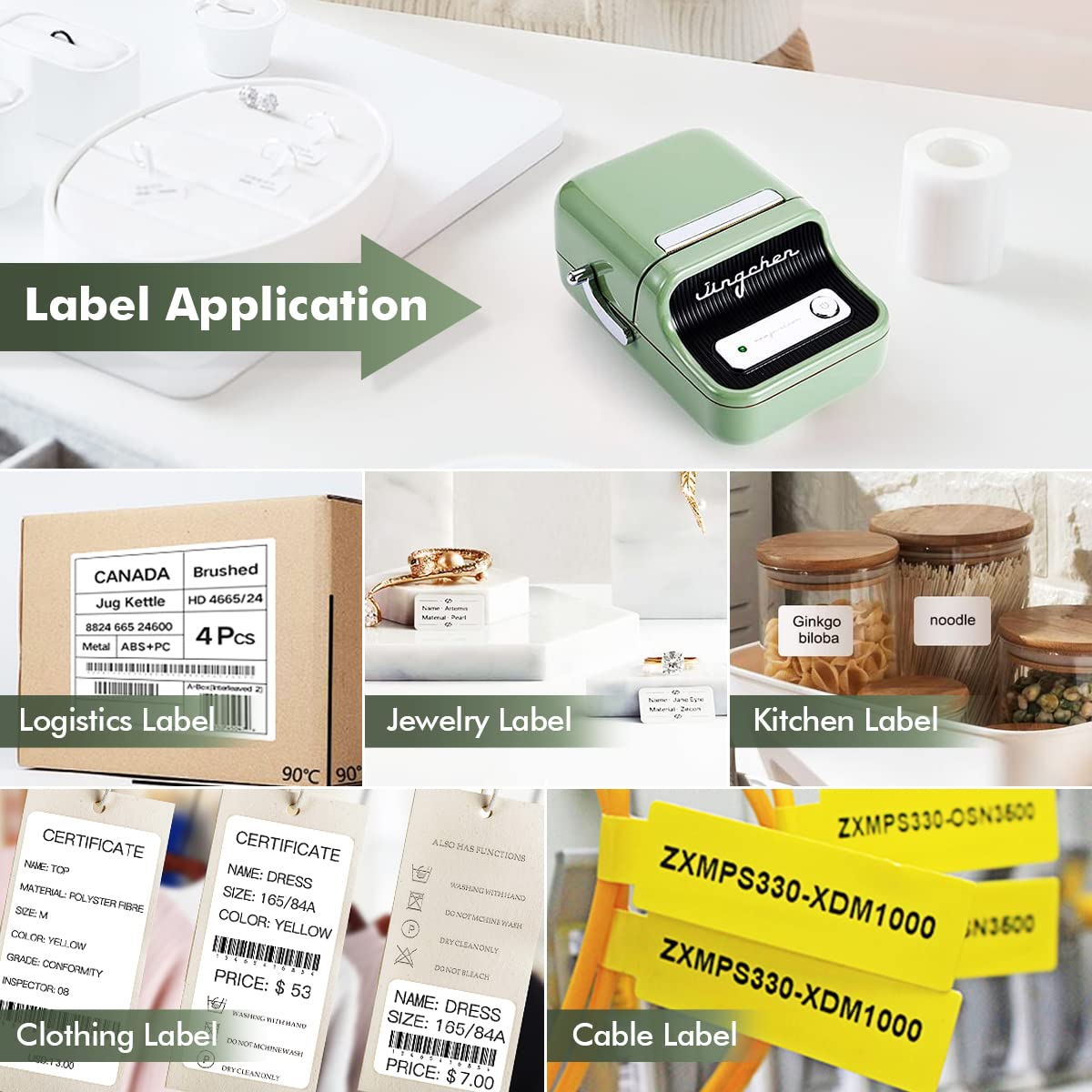 2 Inch Label Printer B21 with Tape, Wireless Bluetooth Portable Sticker Maker, Small Business Thermal Printer, Compatible iOS & Android, for All Purpose Barcode Address Text Labels (Green)