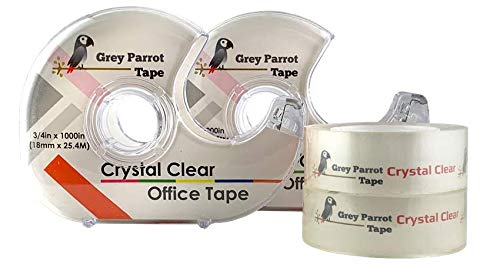 Greyparrot Office Clear Office Refill Tape Rolls + Dispenser(8 Pack),(3/4” X 1000in/pack). for Craft Jobs, Gift Wrapping, Office Work Clear(Transparent) Glossy Finish, Refillable (8000 inch/Total)