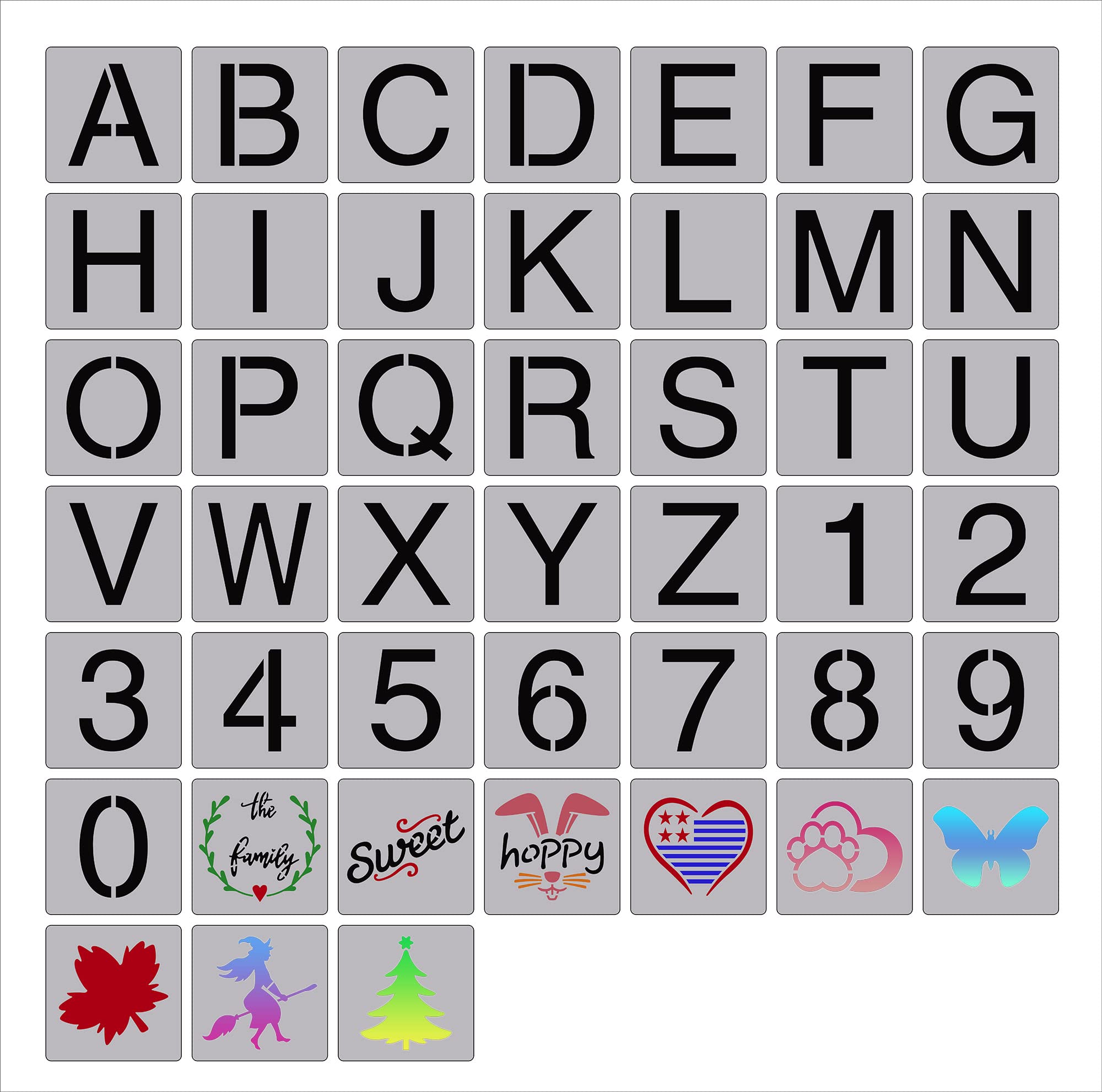 2 Inch Letter Stencils Number Stencil Reusable Alphabet Stencils Craft Templates for Painting on Wood Wall Fabric Rock Chalkboard Sign DIY Art Projects