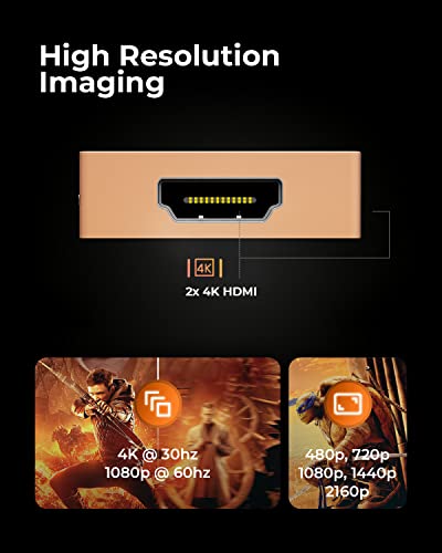 NOV8Tech USB C Hub Dual 4K HDMI Triple Display USB Hub 3.0 Adapter for MacBook Pro 2020/2019/2018/2017/2016 & MacBook Air 2020-2018, 7 in 2 Gold 100W USB C Dock, SD & Micro SD Reader, USB 3 & USB 2