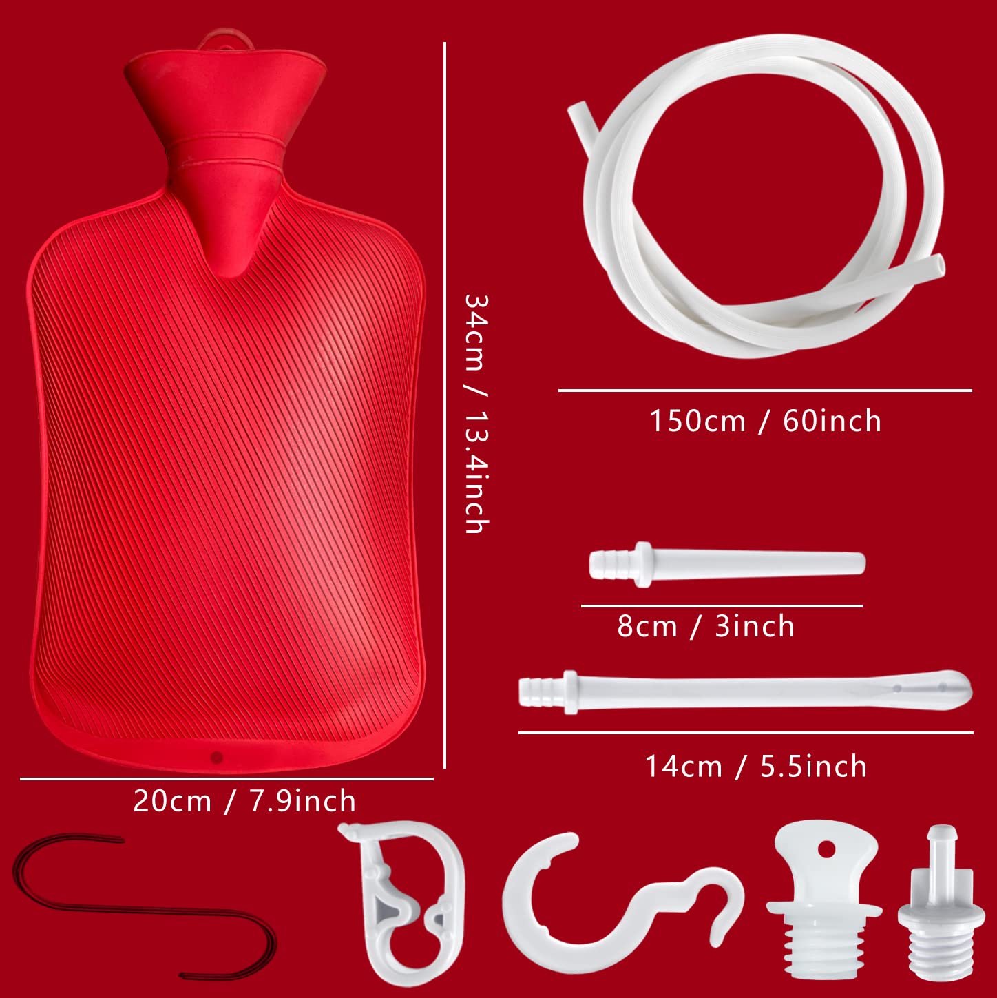 2 L Enema Bag ,Coffee Enema Bag Kit with 5.0 ft. Long Silicone Hose ,2 Multi-Size Reusable Tips, Controlable Water Flow Valve- Coffee, Shower, Douche & Home Adult Enema Kit(RED)