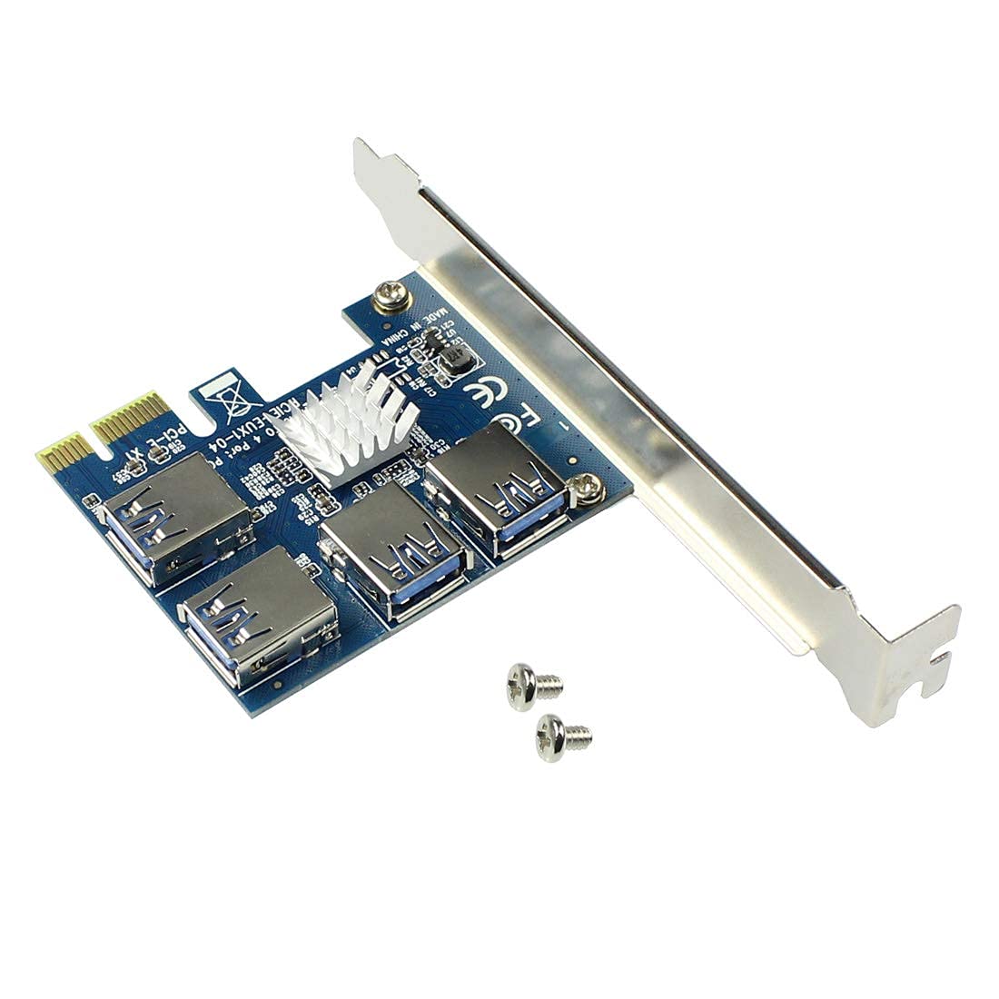 JMT PCI-E 1x to 16x Riser Card PCI-Express 1 to 4 Slot PCIe USB3.0 Splitter 1 to 4 Adapter GPU Riser Card for BTC Bitcoin Miner Mining (PCIE 1 to 4USB Card Blue)