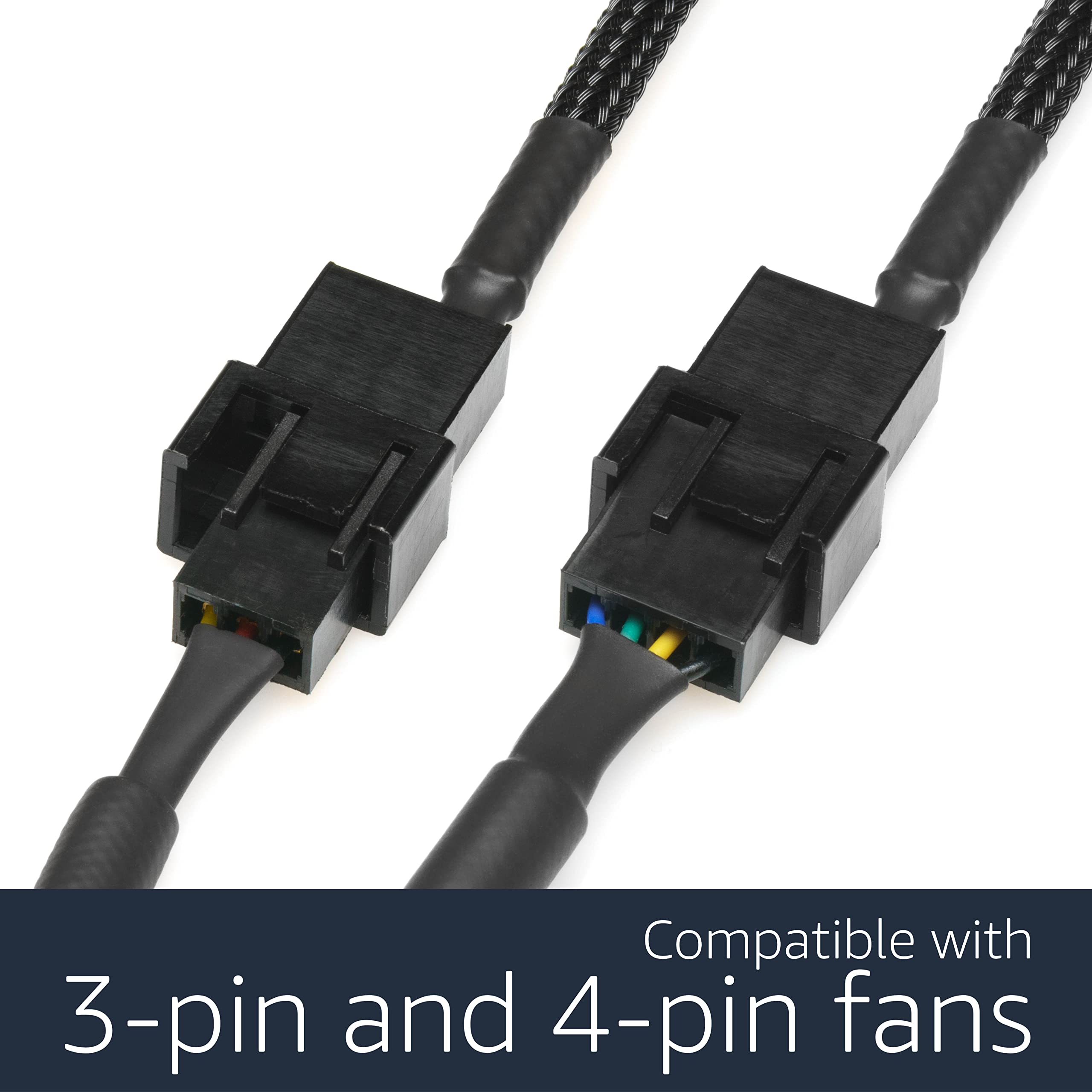 CRJ 4-Pin Molex to 4 PC Fan Power Adapter Cable - 12-inch (30cm), Black Sleeved - Power Up to Four 3-Pin & 4-Pin Computer Fans from an ATX 4-Pin Peripheral Molex Power Connector (12V - Full Speed)