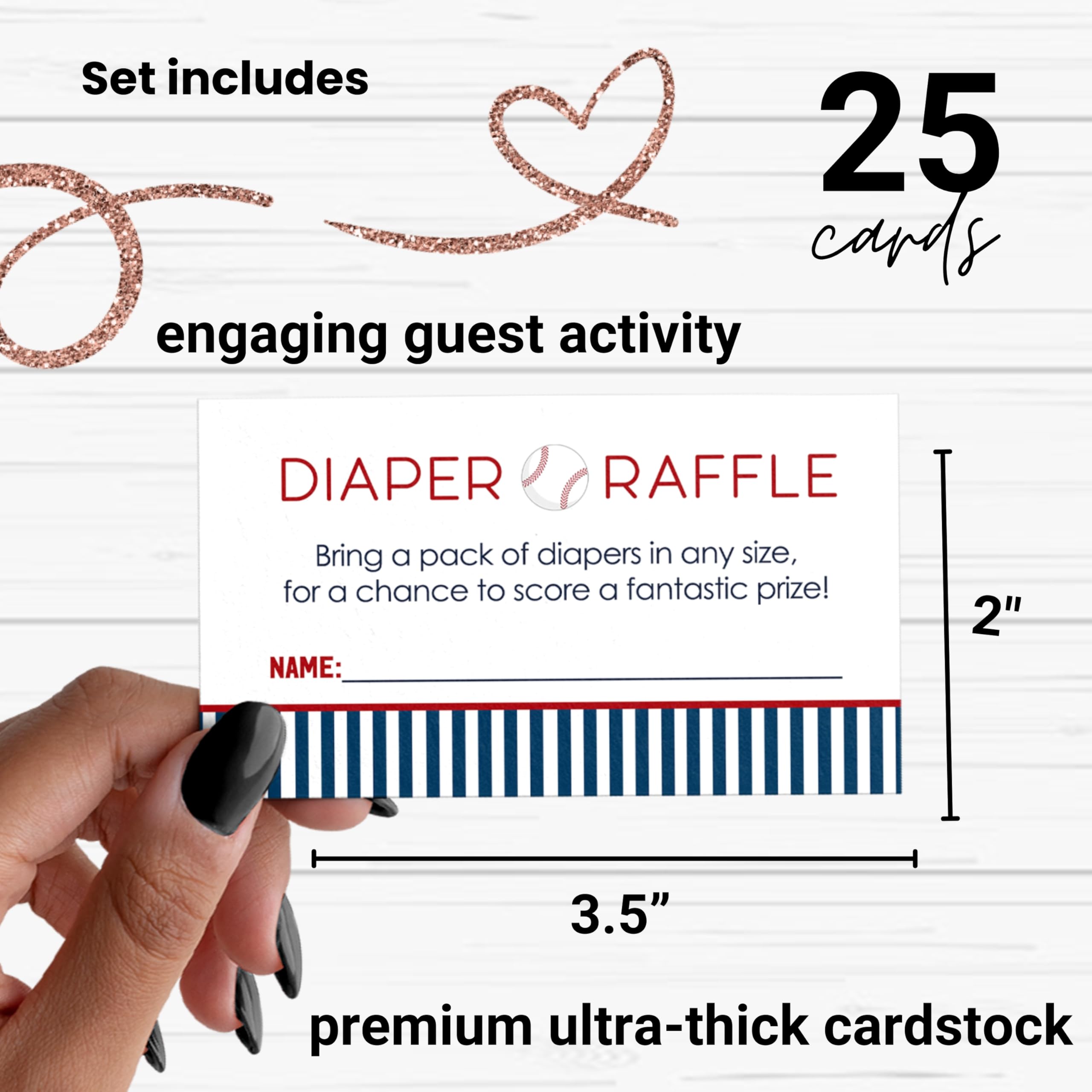 Baseball Diaper Raffle Tickets, Boys Baby Shower Games for Prizes, Baby Shower Diaper Raffle Invitation Insert Cards, 25 Pack
