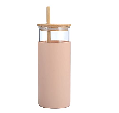 20 Oz Glass Water bottle with bamboo lid Glass Tumbler with silicone protective sleeve Cup (black) Glass water bottle Coffee cup