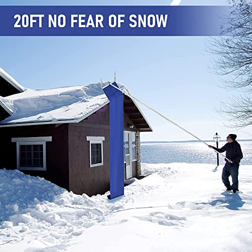 20 Feet Aluminum Snow Rake, with 17' Snow Slide, 5 Extension Tubes & Anti-Skid Handle, Telescoping Snow Removal Tool for Removing Snow, Leaves, Debrisā¦