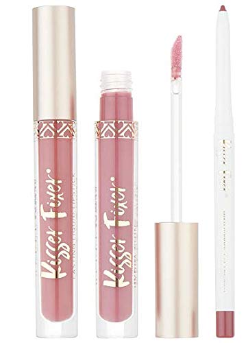 Belle Beauty Lip Kit Trio Bundle Set, Lip Liner, Lipstick, Lip Gloss, Mauve Nude, Kisser Fixer Lip Kit by Kim Gravel, Waterproof, Long Lasting, Hydra High Shine, Pencil Gel, Lips Makeup for Women