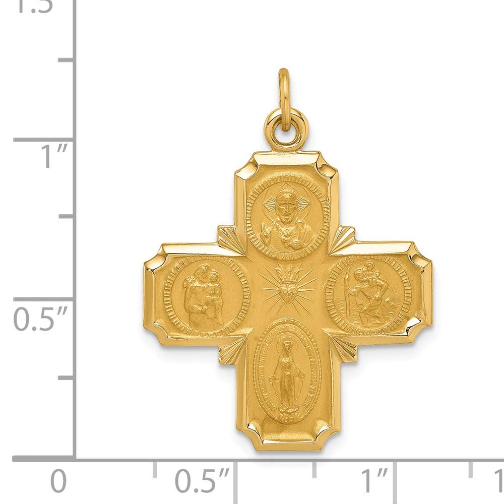 14k Yellow Gold Solid/Medium 4-Way Brushed Matte Finish Pendant Charm Medal