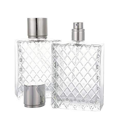 ConStore 2pcs 100ml Square Grids Carved Perfume Bottles Clear Glass spray bottle Empty Refillable fine mist Atomizer Portable Travel Cologne Atomizers Fragrance Containers Sprayer for Party Home