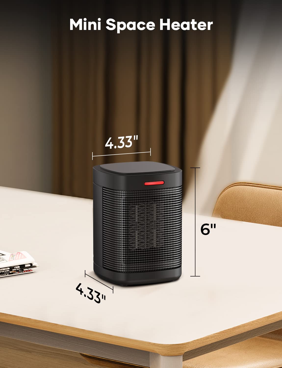 500W PTC Small Ceramic Electric Heater, Portable Electric Space Heater with One-Click, Fast Safety Heating, Overheating and Tip-Over Protection, Mini Space Heater for Indoor Use Office Bedroom