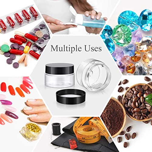 36 Pieces Plastic Jars Round Clear Leak Proof Cosmetic Container Jars with Inner Liners and Lids for Lotions Ointments Travel Make Up Storage (2 oz, Black)