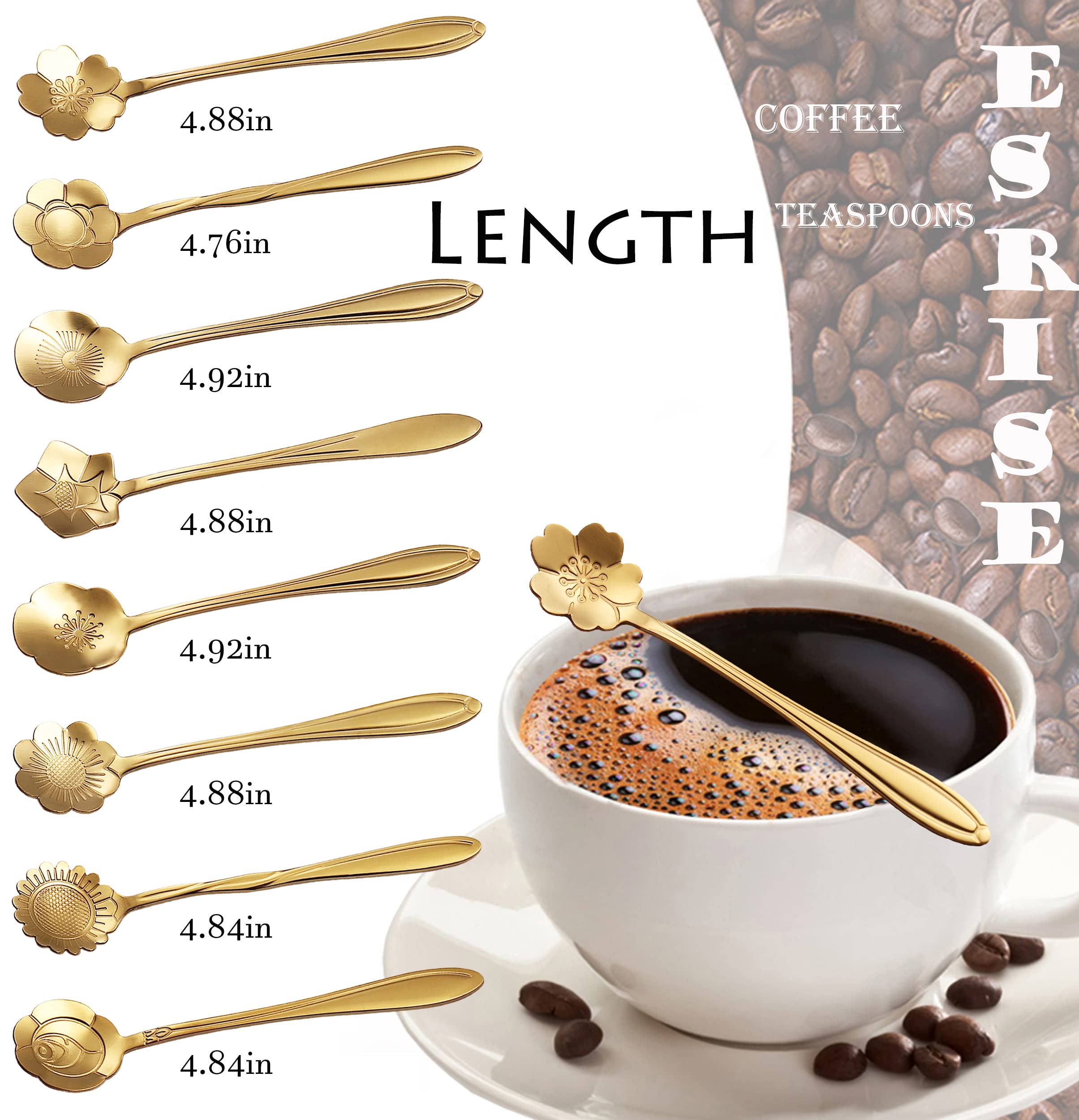 16 Pcs Teaspoon Gold Tea Spoons, ESRISE Stainless Steel Coffee Dessert Spoon, Cute Demitasse Spoon for Stirring Drink Milkshake (Gold)