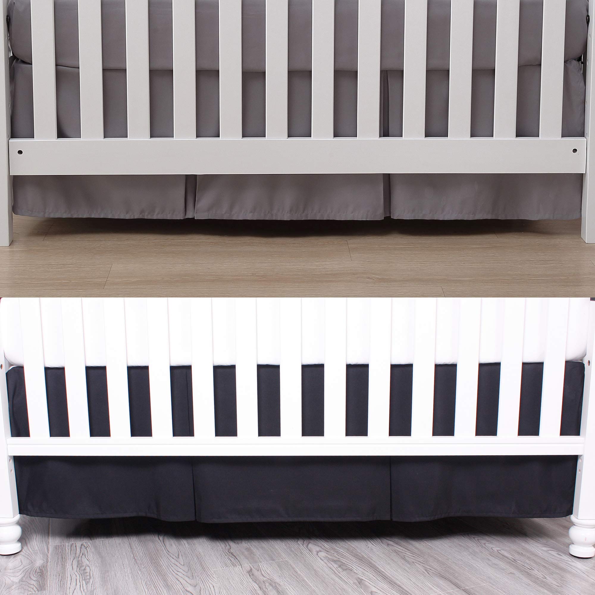 Belsden 2 Pack Crib Skirts with Durable Woven Platform, 2 Colors for Baby Boys, Split Corners Crib Dust Ruffle for Easy Placement, 14 inches (36cm) Length Drop, Grey & Black