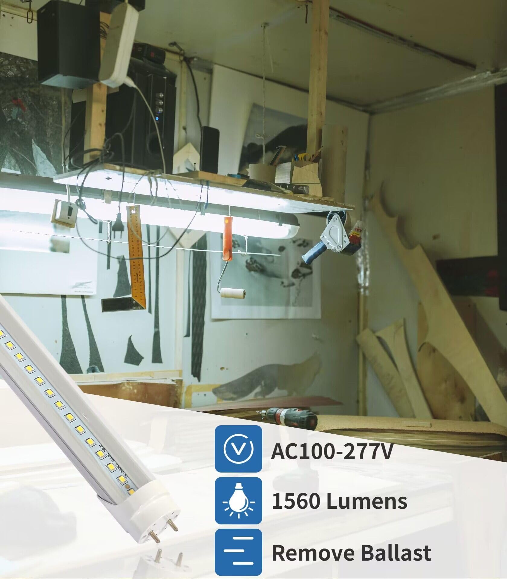 2FT LED Tube Light, T8 T10 Type B LED Light Bulb, 12W 5000K,1560LM High Bright, Replacement 24 Inch F20T12 Fluorescent,Double Ended Power, Clear Cover,4 Pack