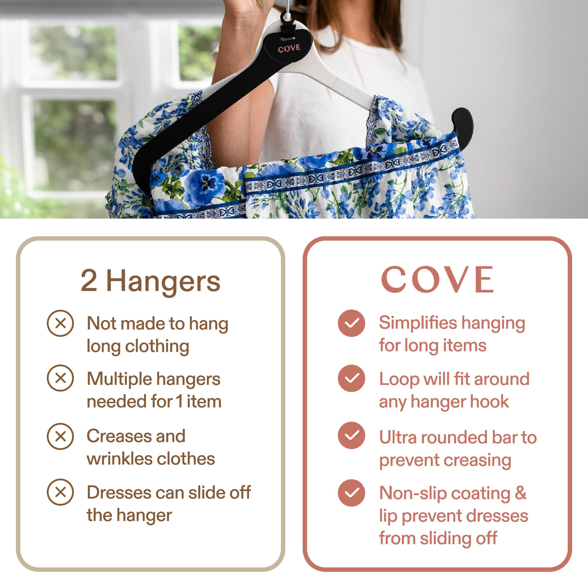 Hangers for Long Garments by Cove (5-Pack) | Space Saving Clothes Hangers for Long Dresses, Jumpers, Blankets & Closet Organization | Perfect for Travel | Made from 100% Recycled Materials