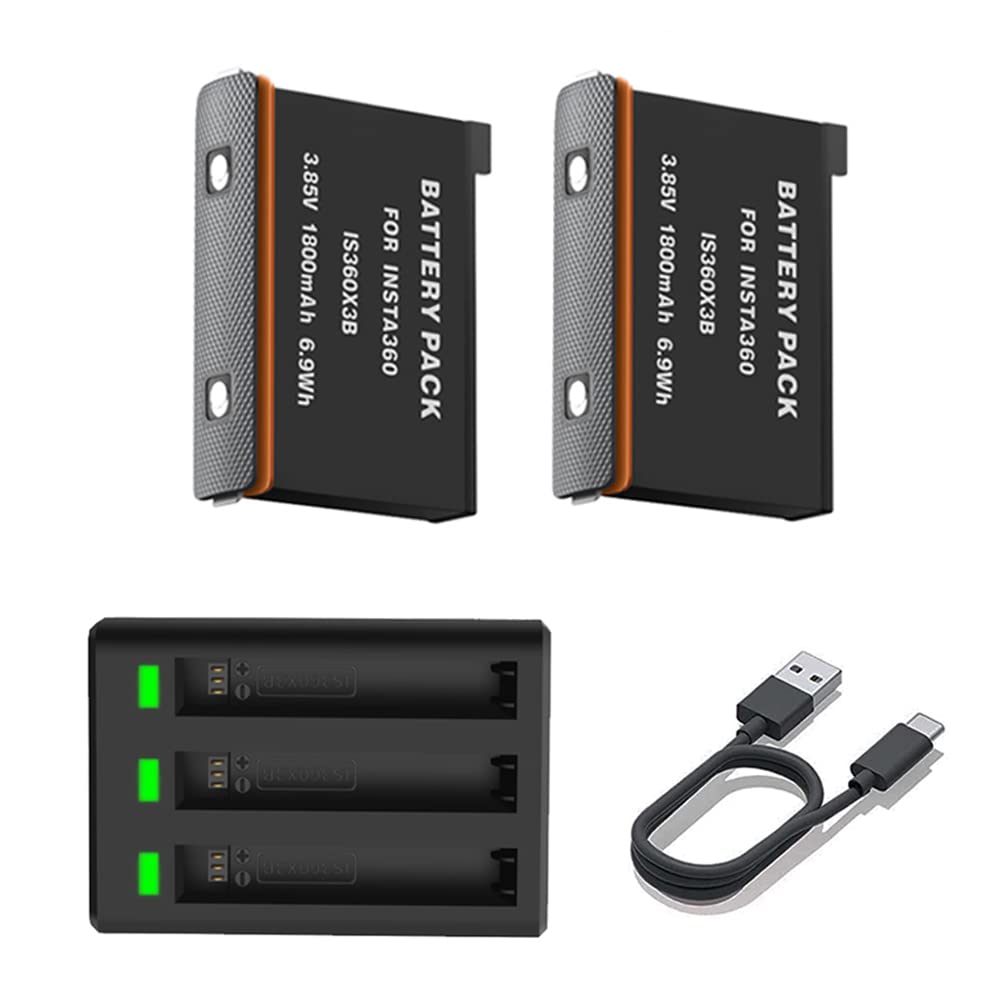 2-Pack Battery for Insta 360 X3 Camera and Charge Hub for Insta 360 X3 360 Camera 1800mAh Insta360 x3 Battery