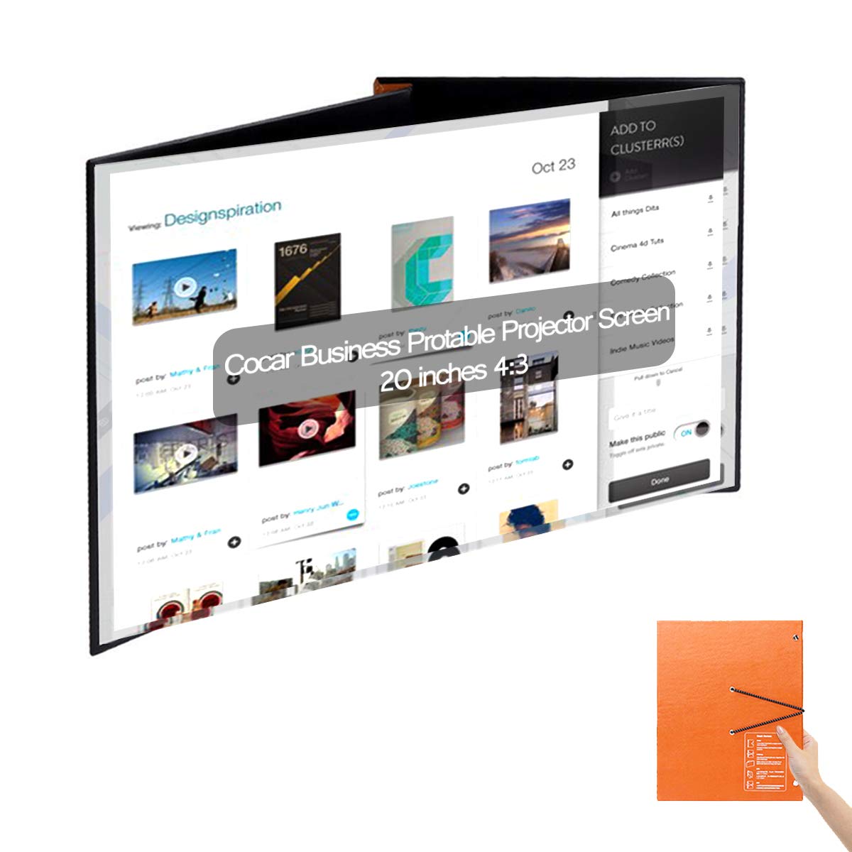 20 inch Projector Screen, 4:3 Portable Desktop Foldable Projection Screen PVC Fabric for Pico DLP Projector Home Commercial Session Outdoor Indoor Meeting Teaching Theater