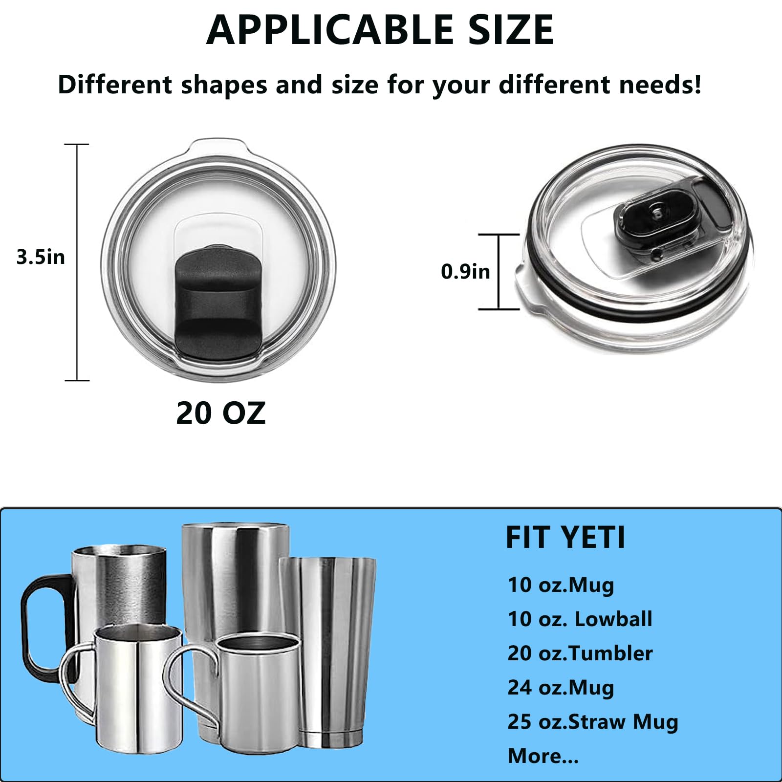 20 oz Tumbler Lid,with Magnetic Slider Switch, Replacement Lids Compatible for YETI 20 oz Tumbler, 10/24 oz Mug and 10 oz Lowball,2 Pack Travel Spill Proof Cup Lids Covers BPA Free