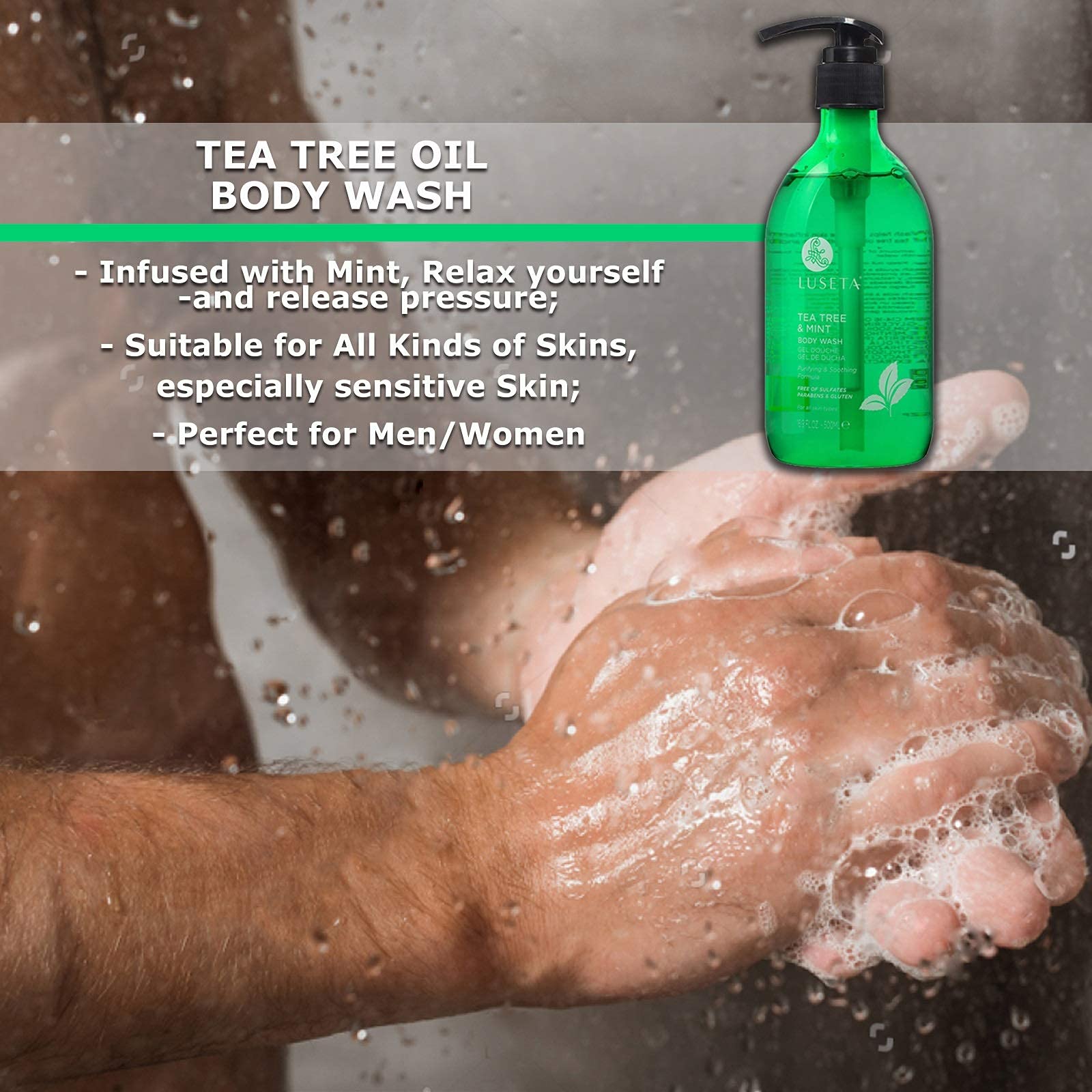 Luseta Tea Tree Shampoo and Conditioner with Tea Tree Oil Body Wash 16.9 Fl Oz