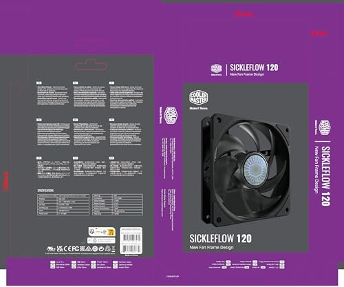 Cooler Master SickleFlow 120 Black Case & Cooling Fan - Improved Air Balance Blades, 62 CFM, 2.5 mmH2O, 8 to 27 dBA - Black