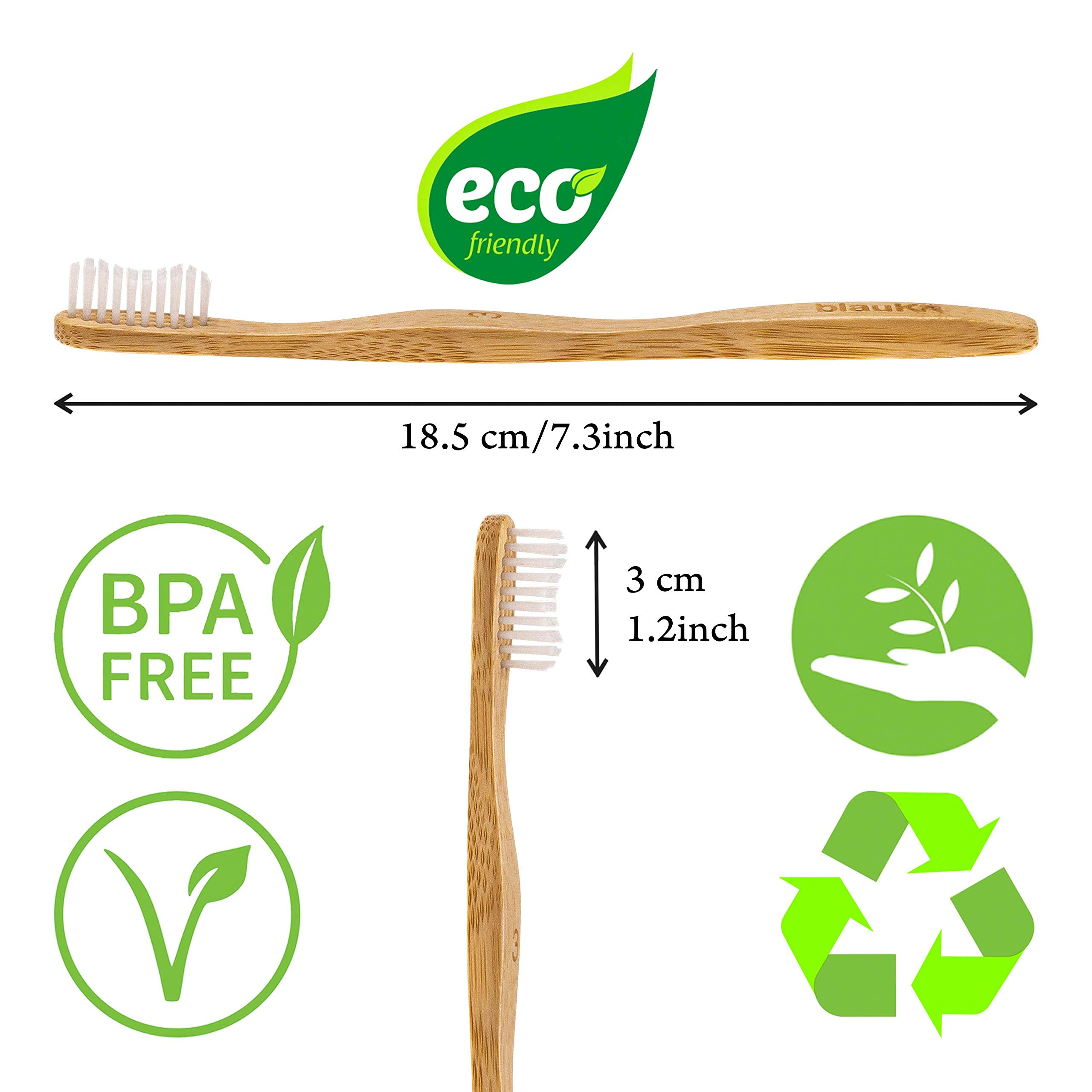Bamboo Toothbrushes Medium Bristles 5-Pack – 4 White Wooden Toothbrushes, 1 Black Charcoal Toothbrush – Biodegradable Natural Eco Friendly