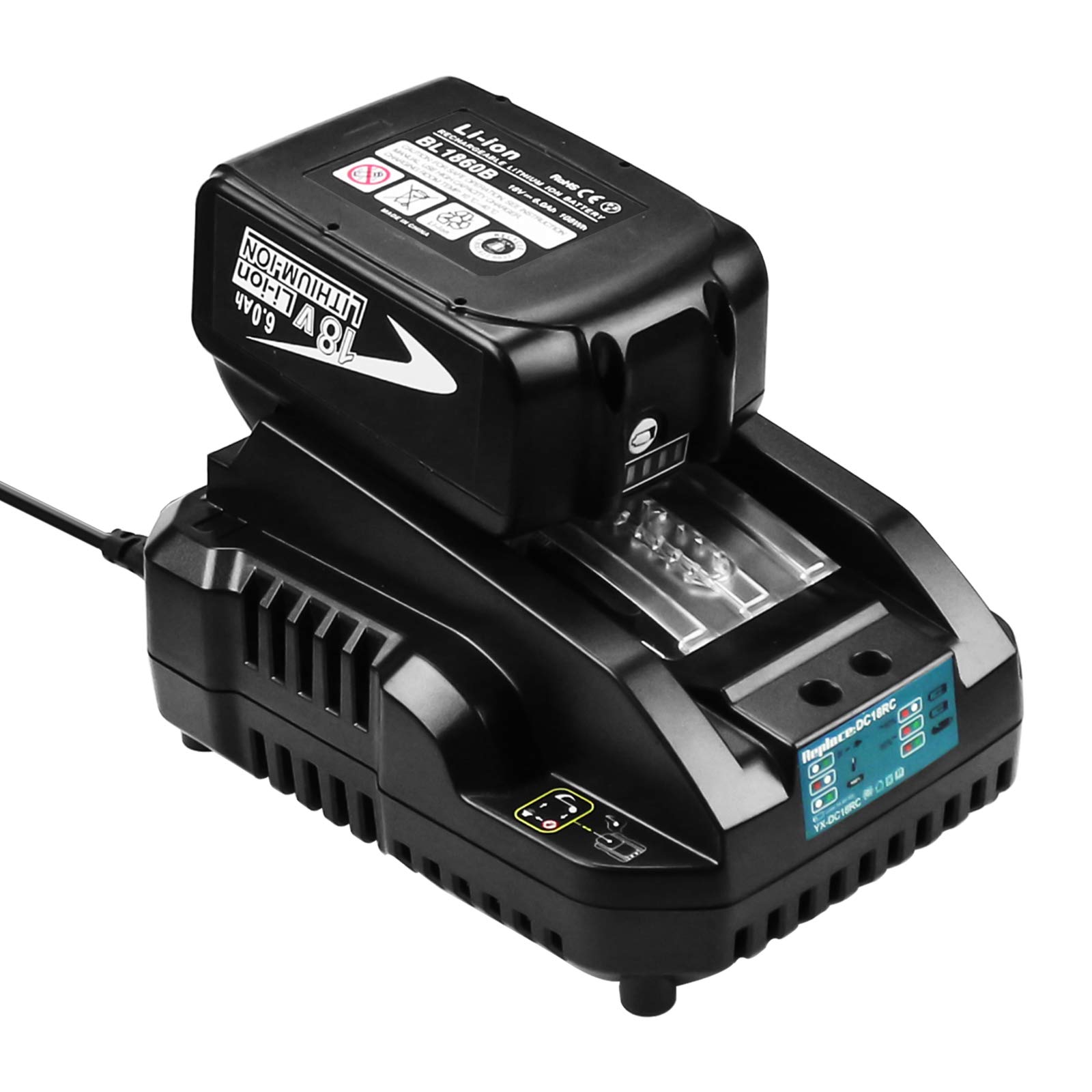 18V 6.0Ah BL1860B Replacement Battery and Charger Compatible with Makita 18V Battery Lithium BL1860 BL1860B BL1850 BL1845 BL1840 BL1830 BL1820 BL1815 LXT400 Power Tools Batteries