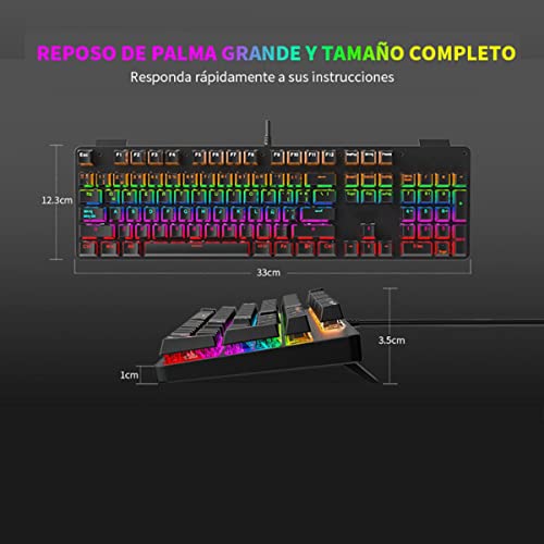 eboxer-1 Gaming Keyboard, USB Wired Keyboard with RGB Rainbow Backlit, 104 Keys Spanish Keyboard with Ñ and Blue Switch, Mechanical Keyboard for Desktop Notebook