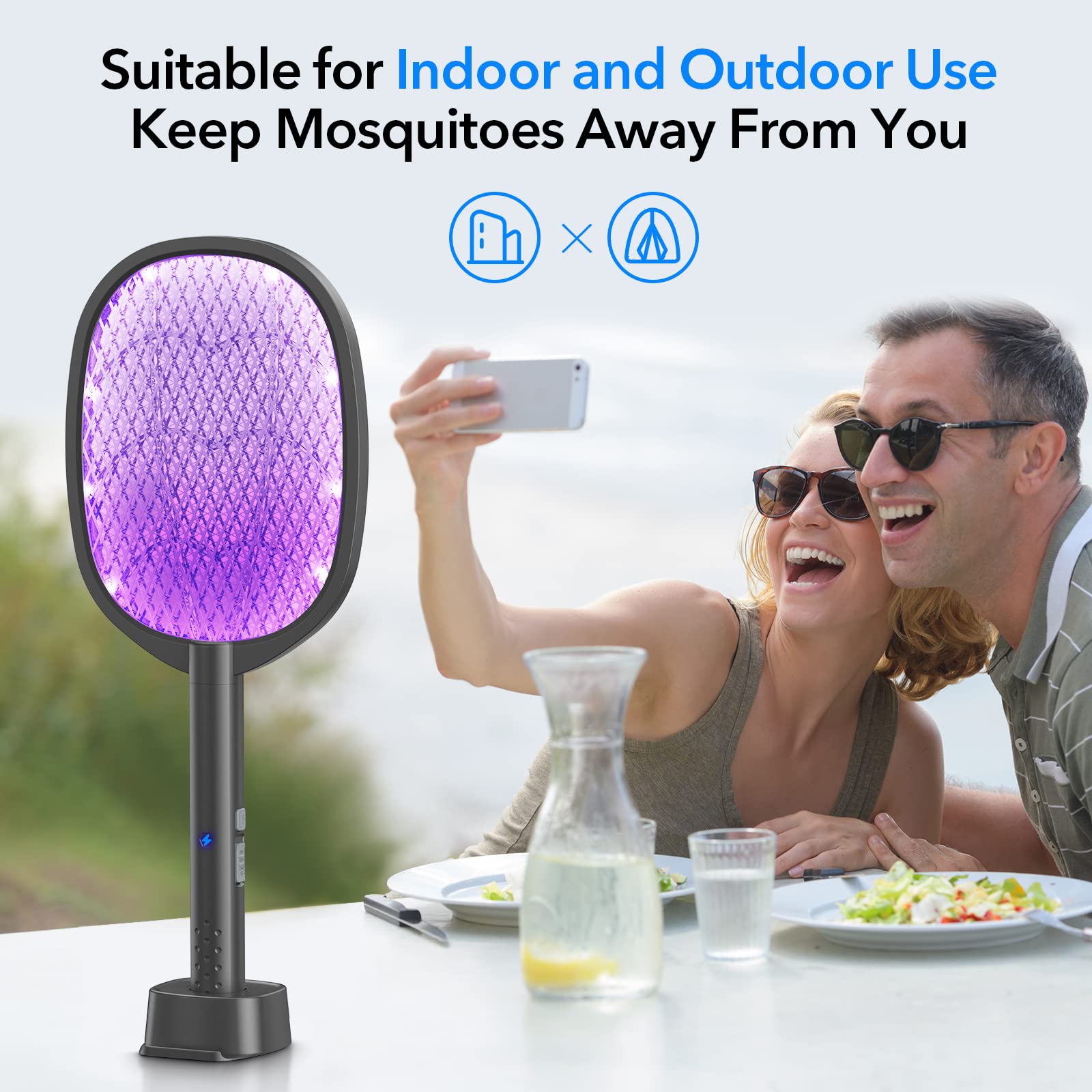 2 Pack Electric Fly Swatter 2 in 1 Bug Zapper Racket & Mosquito Zapper,4000V with USB Charging Base,Powerful Mosquito Swatter with 3 Layers of Safety Net Suitable for Indoor and Outdoor…
