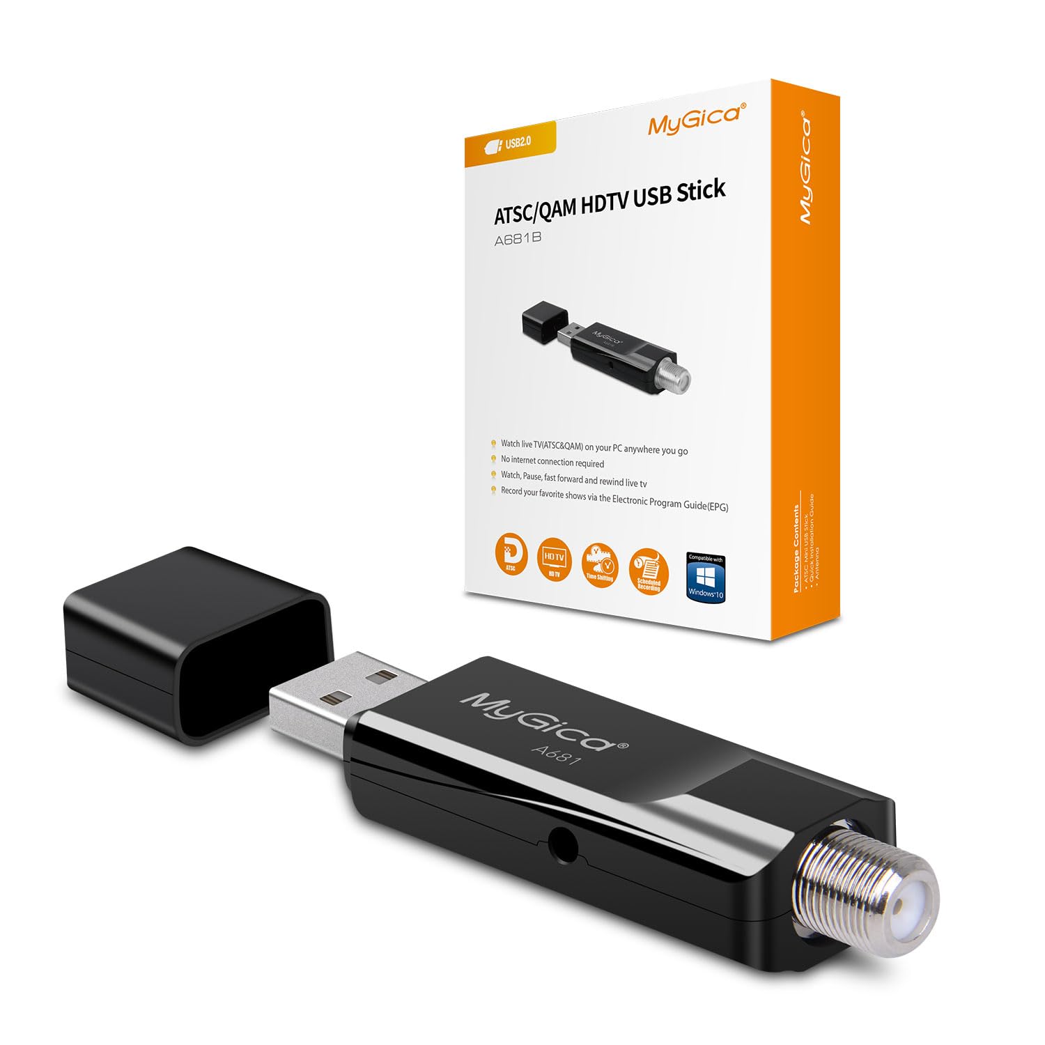 Mygica A681B USB 2.0 TV Tuner Card, ATSC HD Digital External HDTV Tuner Stick Dongle Adapter for Window, Linux, for PC Computer Laptop