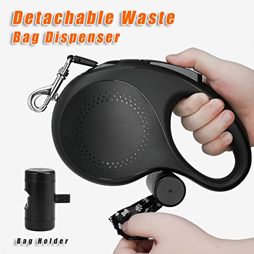 26 FT Retractable Dog Leash, EC.TEAK Retractable Leash with Dispenser and 3 Pieces Poop Bags for Medium/Large Breed Up to 110 LBS, Black Large