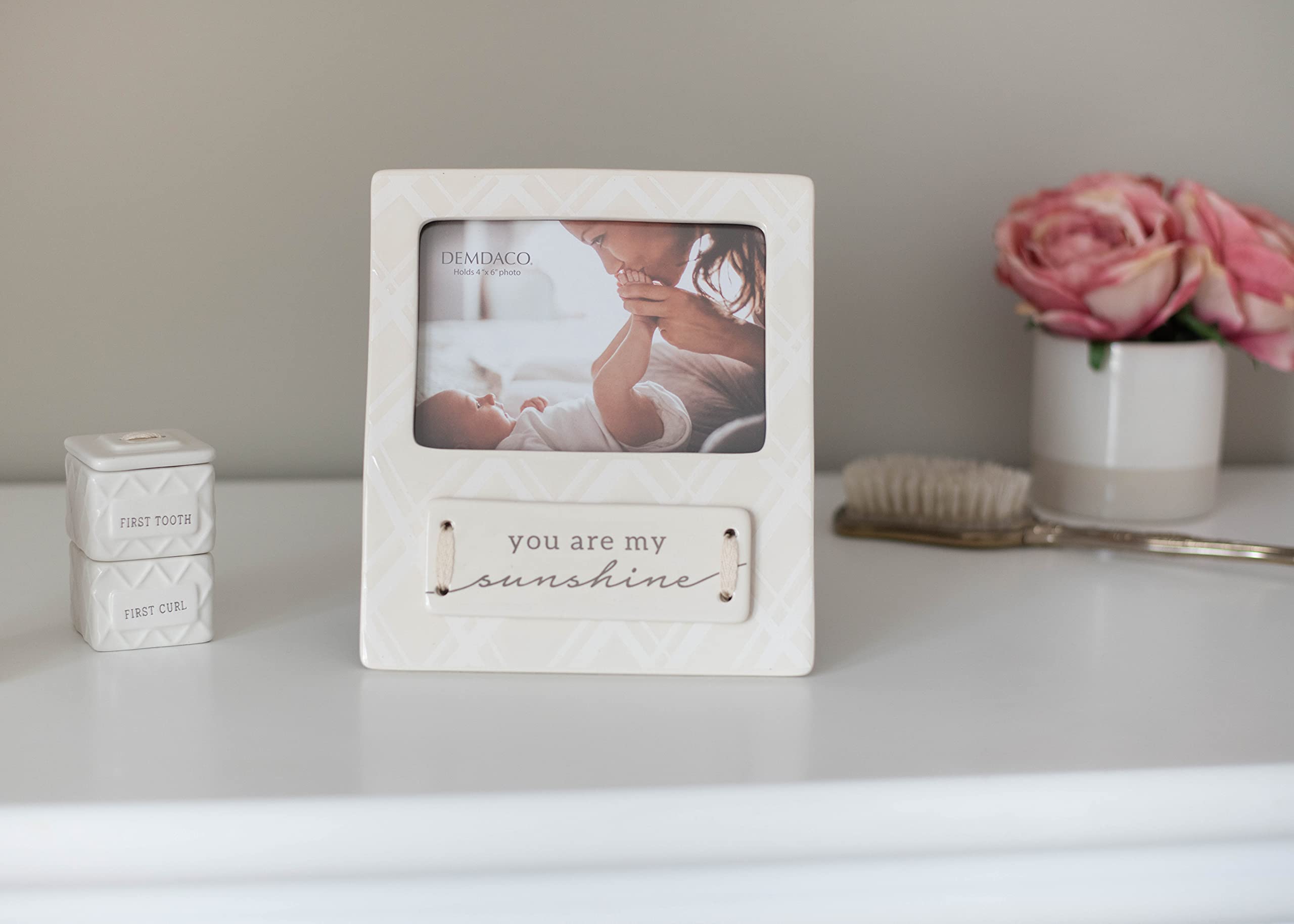 DEMDACO You Are My Sunshine Cream 8.5 x 7.5 Ceramic and Glass Children's Decorative Picture Frame
