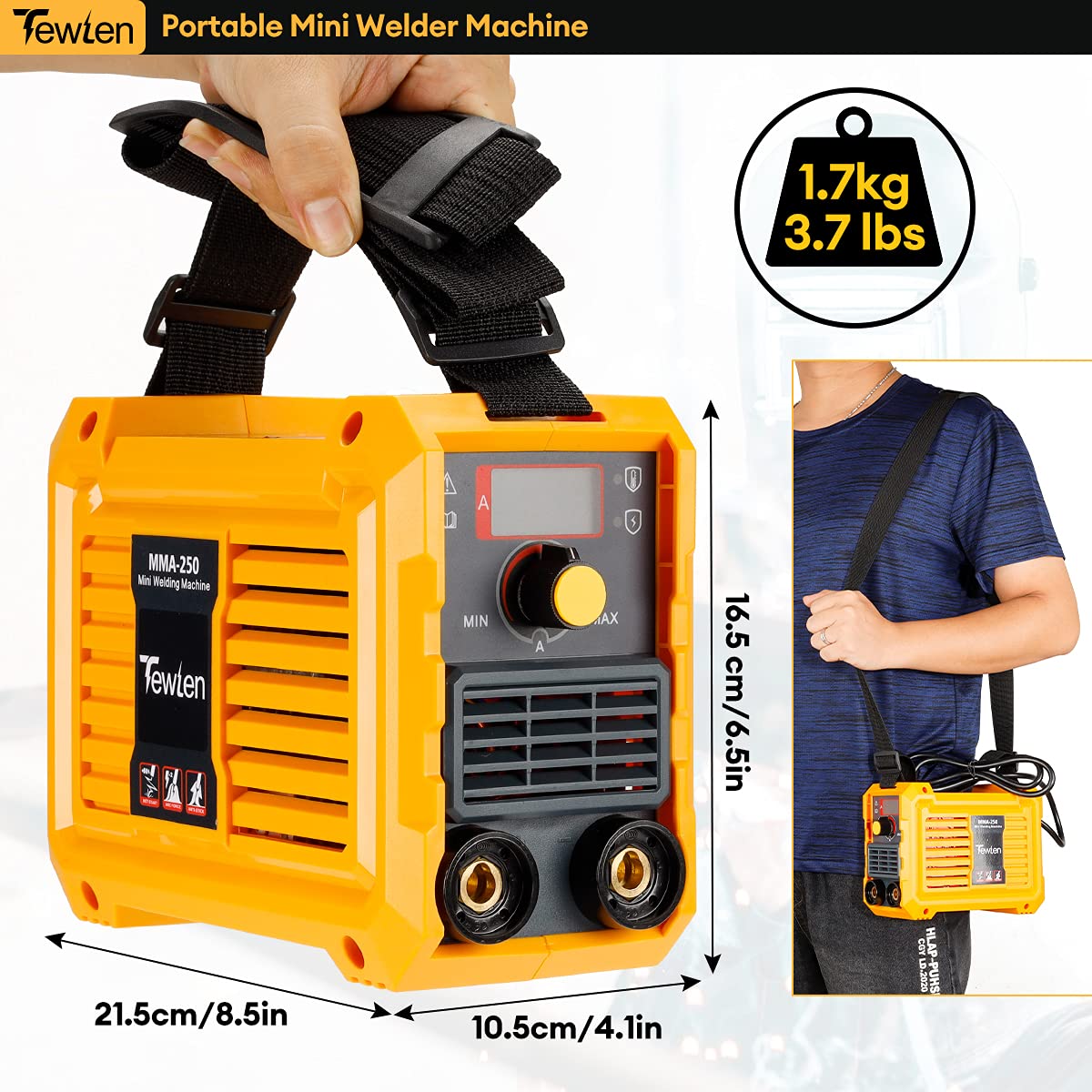 250Amp MMA Welder, TEWLEN ARC Welding Machine Kit, Portable 110V IGBT Digital Display LCD Hot Start Welder Electric Welder Machine with Electrode Holder,Earth Clamp,Mask,Brush,Welding Rods,Gloves