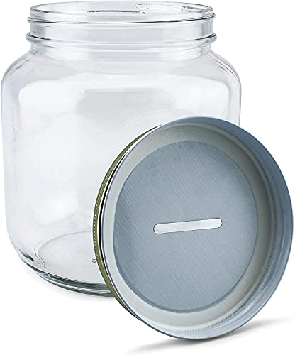 Cornucopia Large Coin Bank Jar; Half Gallon Clear Glass Piggy Bank with Gold Slotted Lid