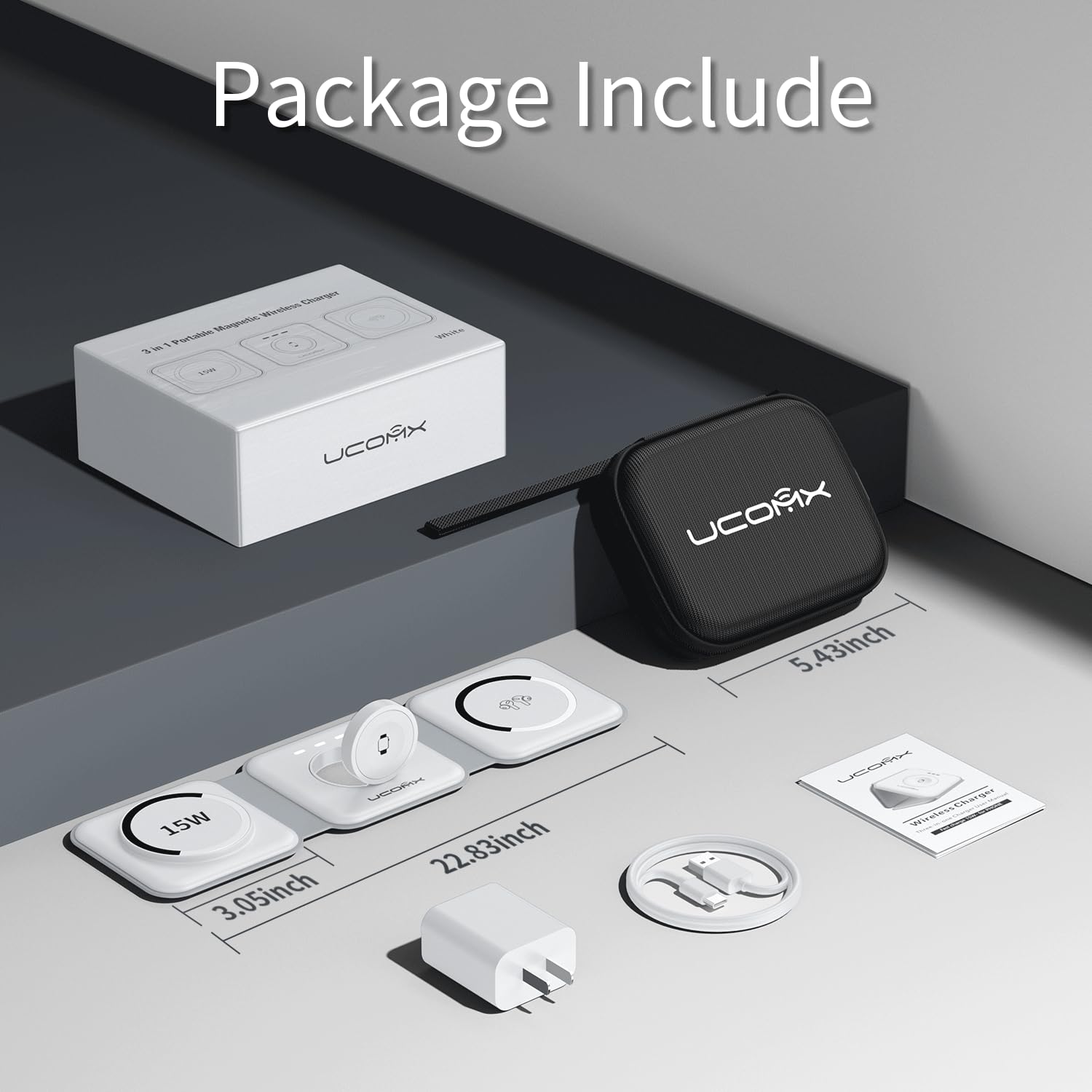 πππ for Magnetic Multple Devices,UCOMX Nano Pro 3-in-1 Wireless Charging Station,Top Speed Wireless Charger for Multple Device with 30W Adapter,Compatible for iPhone 15/14/13/12,AirPods,iWatch