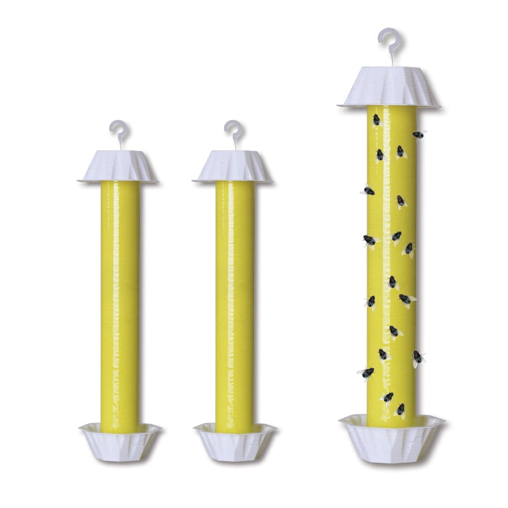 3-Pack Fly Trap Sticks for Indoor, Kitchen, Porch, Garbage Can, High-End Adhesive Fly Catcher Stick for Fly, Fruit Fly, and Flying Insect, Hanging Hook Included, Non-Toxic, Easy to Use and Disposable