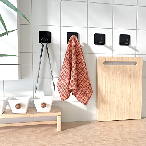 Adhesive Hooks Heavy Duty (4-Pack), Wall Hanging Hooks Hangers for Hat Keys Towel Robe Coats Bathrobes, Metal Sticky Black Wall Hook No Drill Easy to Mount in Bathroom Office Home Kitchen Closet