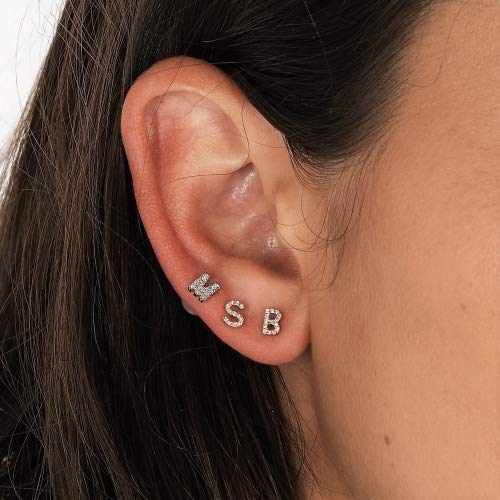 18K Solid Rose Gold Natural Diamond Initial 'S' Letter Mix & Match SINGLE Stud Earring (Half Pair)