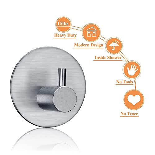 Adhesive Hooks Heavy Duty Wall Hooks Waterproof Stainless Steel Hooks for Hanging Coat, Hat,Towel Robe Hook Rack Wall Mount- Bathroom and Bedroom(Round)-4 Packs