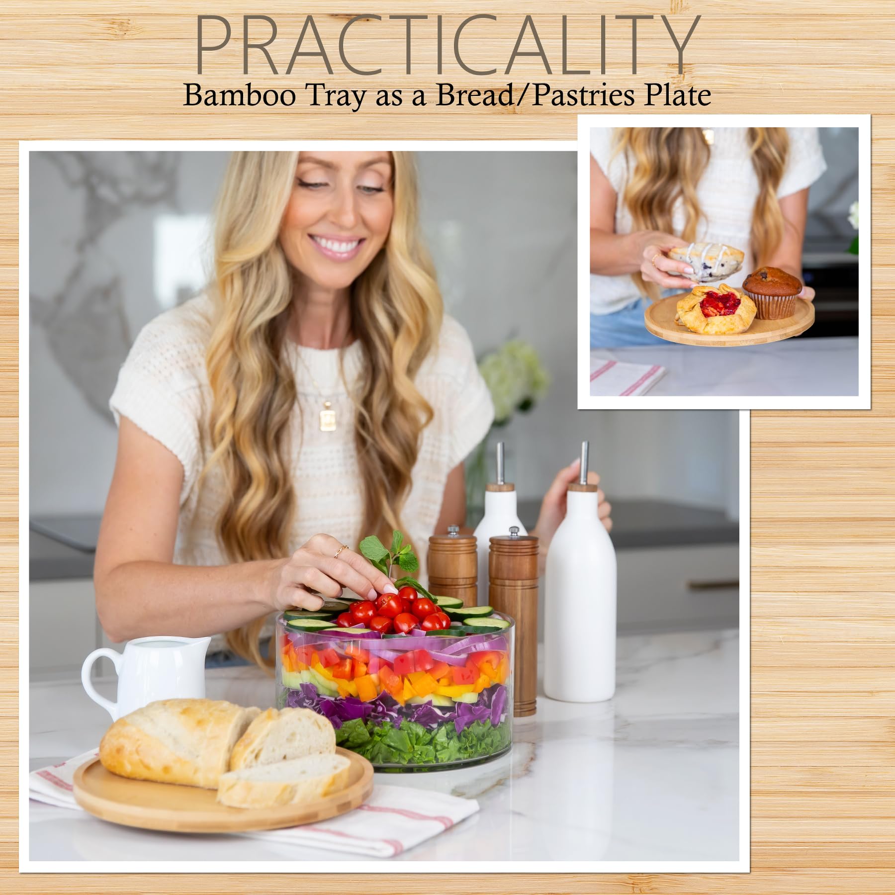 25DOL XXL 125 Ounces Clear Glass Salad Bowl Dish with Dual Function Bamboo Lid - Extra Large Mixing Bowl with Lid for Salads, Dessert, Fruit, Punch - Centerpiece Large Serving Bowls for Entertaining
