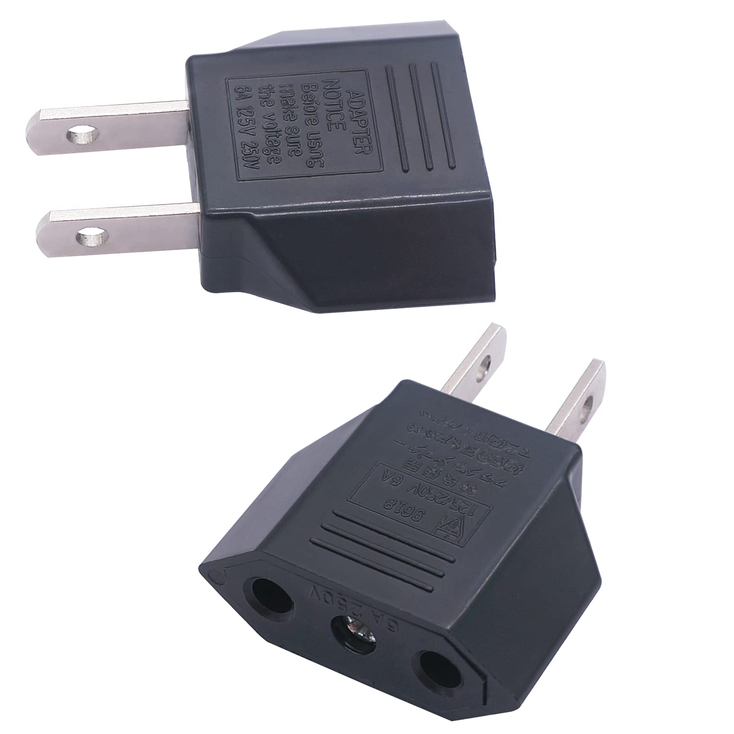 TWTADE 6pcs EU to US Plug Adapter Europe to USA Travel Small Power Plug 6A 125V/250V Adapter Converter (Black) I-021