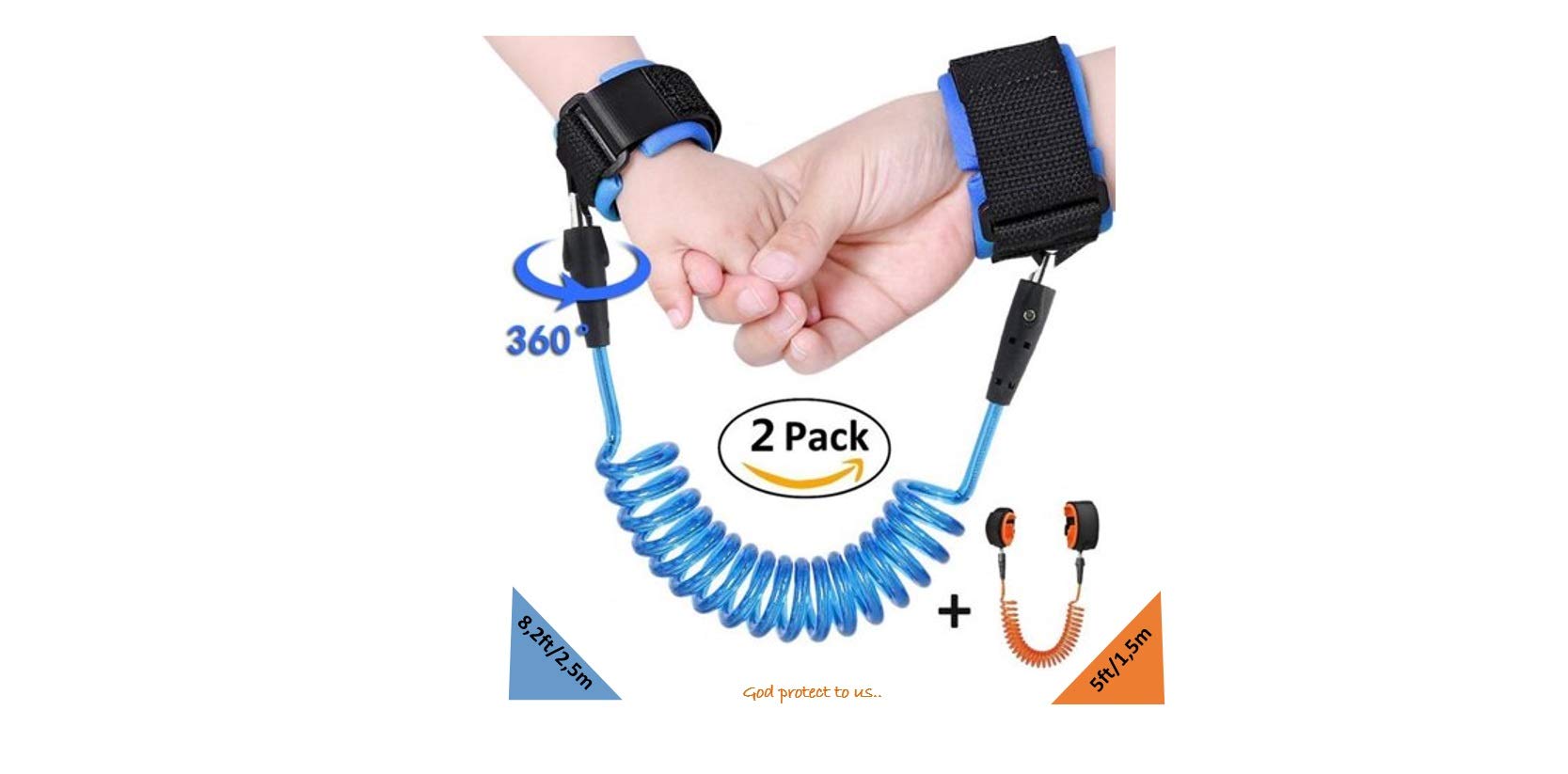 2 Pack Anti-Lost Link Walking/Swimming Wristband Link Wrist Leash for Kids & Toddlers Child Safety Wristband Autism Saftey Harness (Blue Pink/Orange)