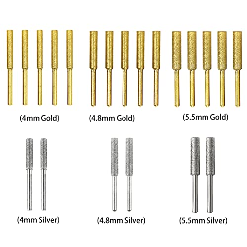 36Pcs Chainsaw Sharpening Bits,Diamond Chainsaw Sharpener Stone Burr Grinding Stone File Titanium Plated Polishing Grinding Tool for Electric Chain Saw Stone Jewelry (5/32 inch, 3/16 inch, 7/32 inch)