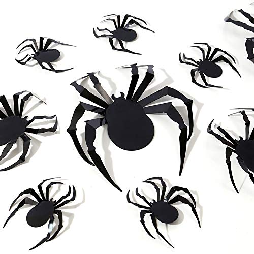 Halloween Home Decorations, 60 PCS 3D Large Spider, Realistic PVC Spider Stickers for Halloween Eve Party Supplies, DIY Scary Room Wall and Window Decor