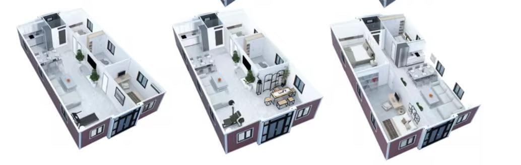40 ft Mobile Home, Expandable Container House, 3 Bedrooms, One Living Room, One Kitchen, One Bathroom, 12KW Power Consumption Custom Design Container Mobile House Extendable Container House