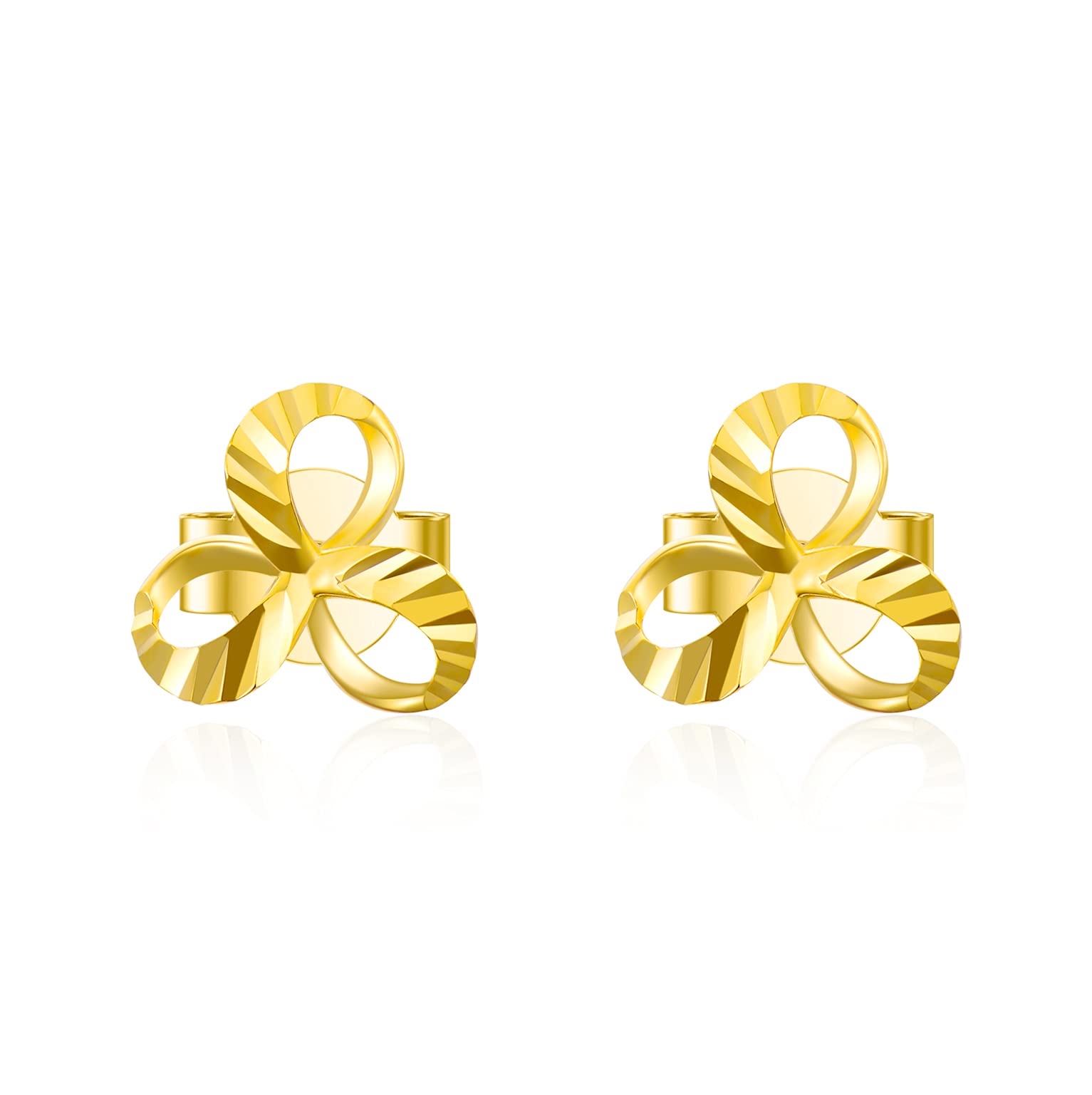 18k Solid Gold Knot Stud Earrings, Real Gold Diamond-Cut Flower Stud Earrings for Women Hypoallergenic