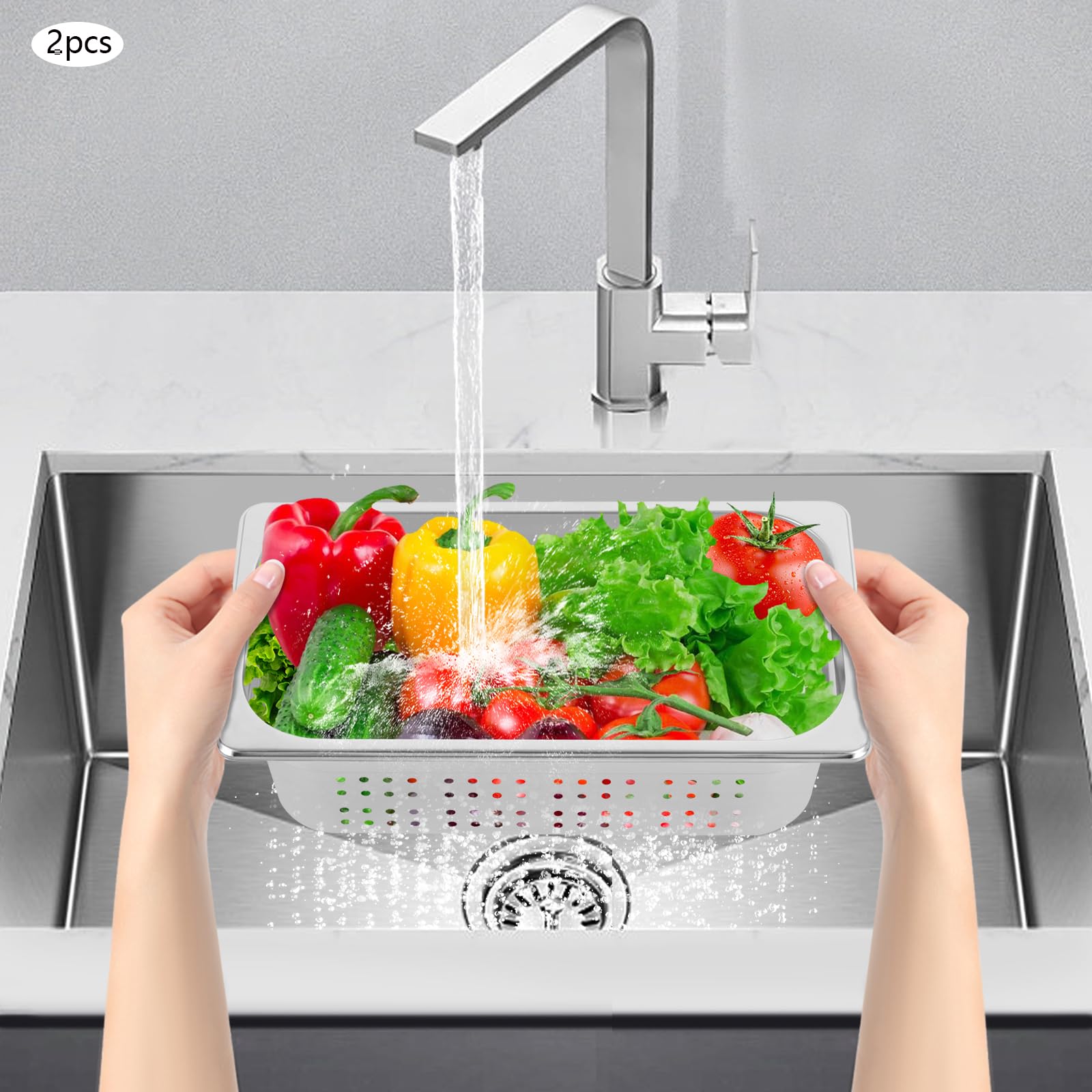 2-Pcs 1/3 Size 4" Deep, Anti-Jam Perforated Stainless Steel Steam Table Pan, Commercial Stainless Steam Pan for Restaurant Hotel