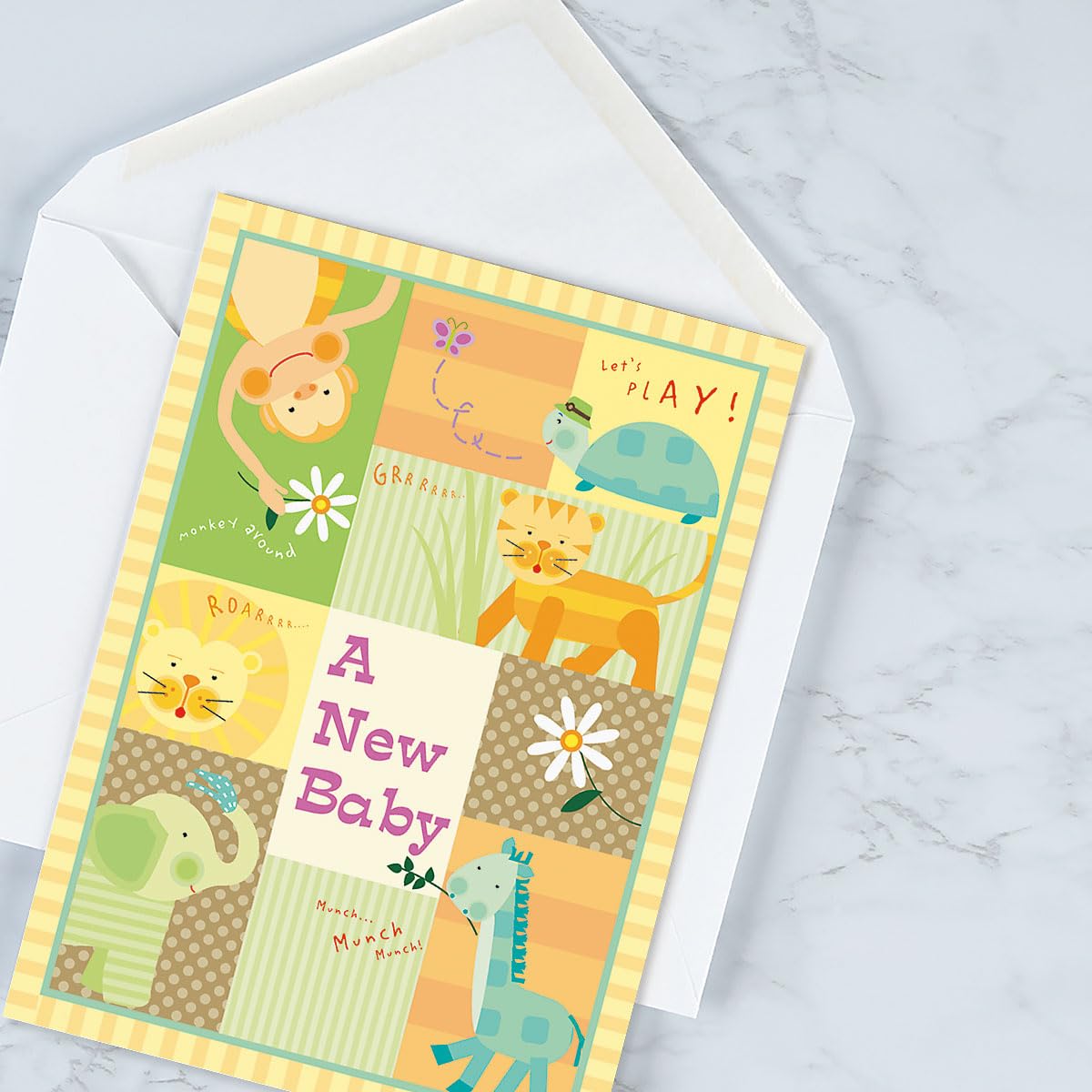 Current Baby’s Here Congratulations Greeting Cards - 8 Pack (4 Designs), Sentiments Inside, With White Envelopes, Large 5 x 7 Inch